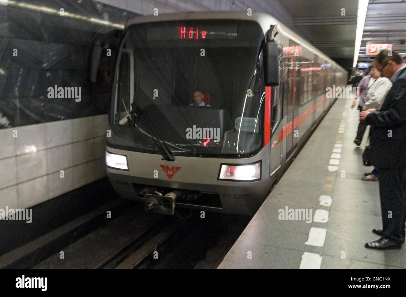 A metro train arrives at one of Prague's metro stations in the Czech ...