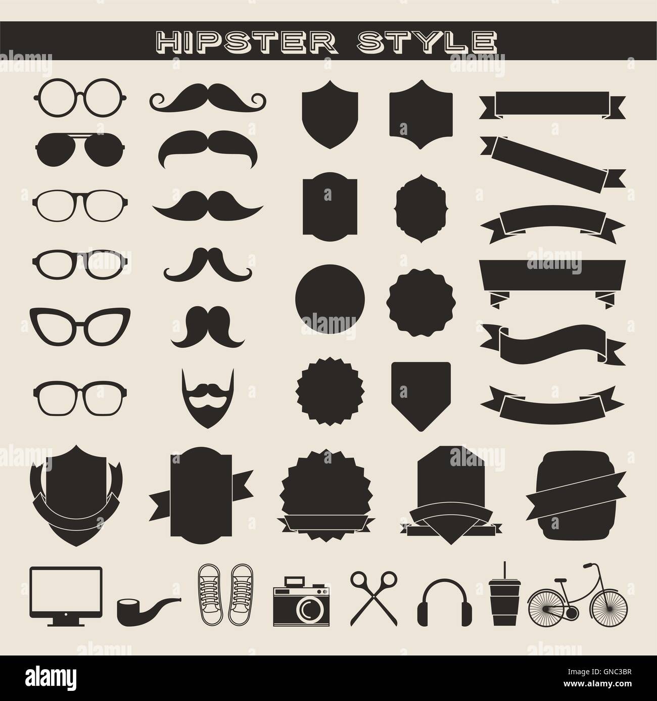 hipster style set collection isolated icons Stock Vector Image & Art ...