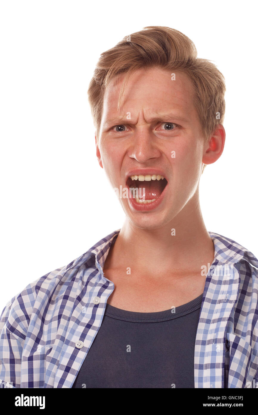 Surprised guy portrait. Isolated on white Stock Photo - Alamy