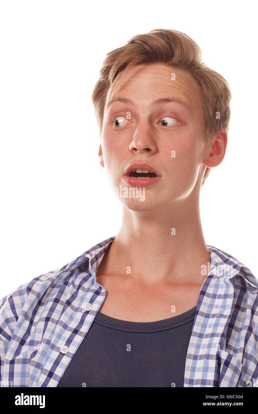 Surprised guy portrait. Isolated on white Stock Photo - Alamy