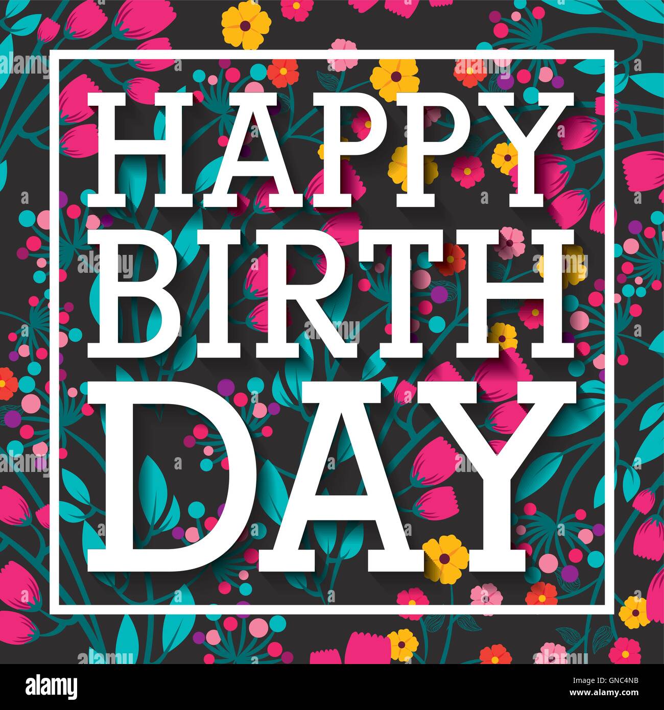 happy birthday celebration poster floral Stock Vector Image & Art - Alamy