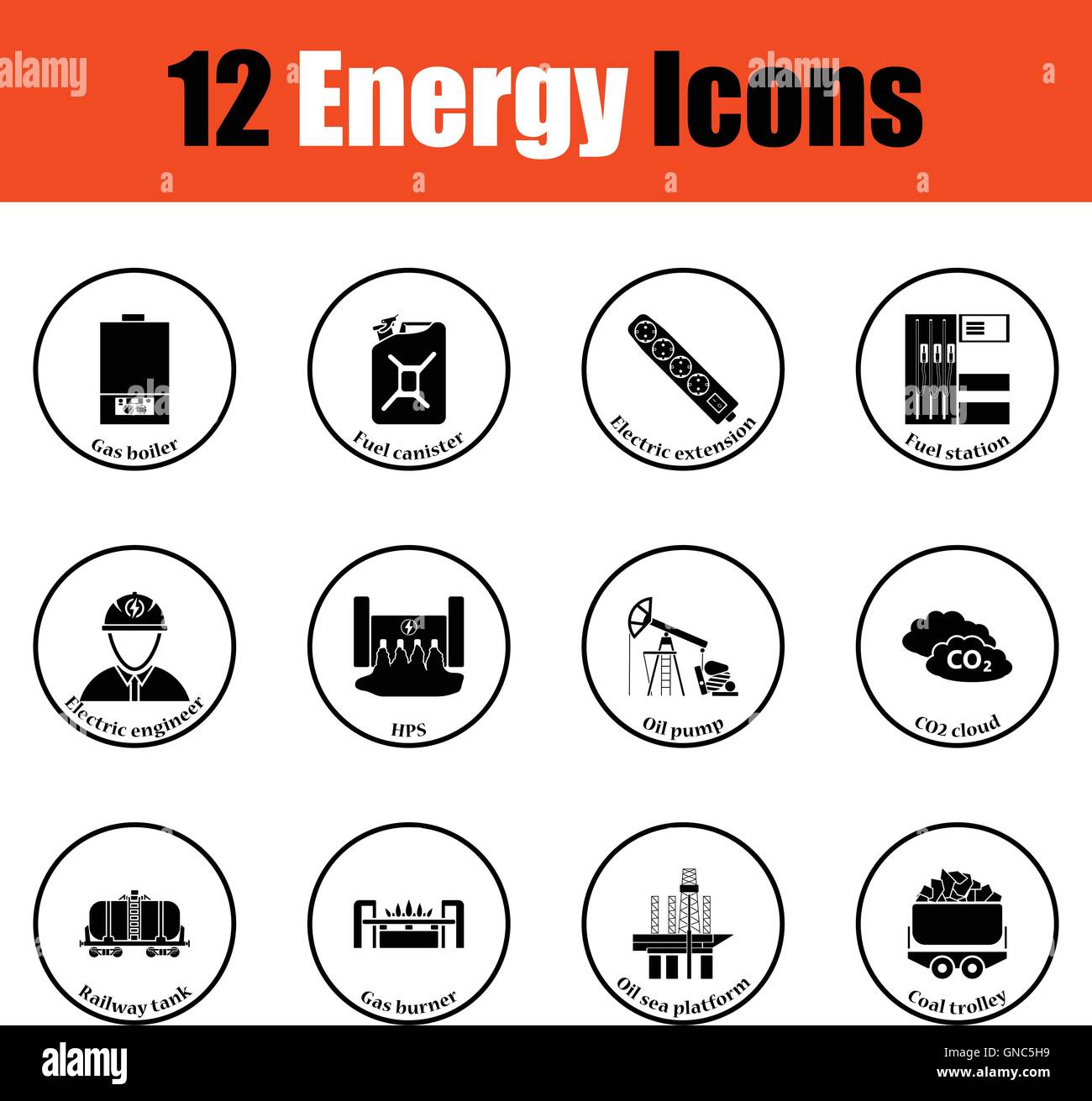 Energy icon set. Thin circle design. Vector illustration Stock Vector ...
