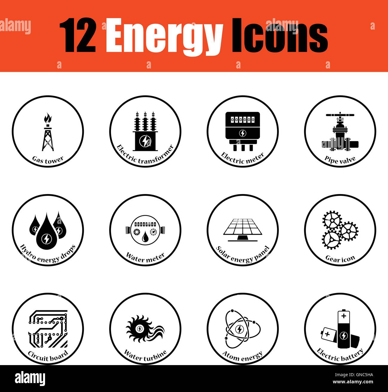 Energy icon set. Thin circle design. Vector illustration Stock Vector ...