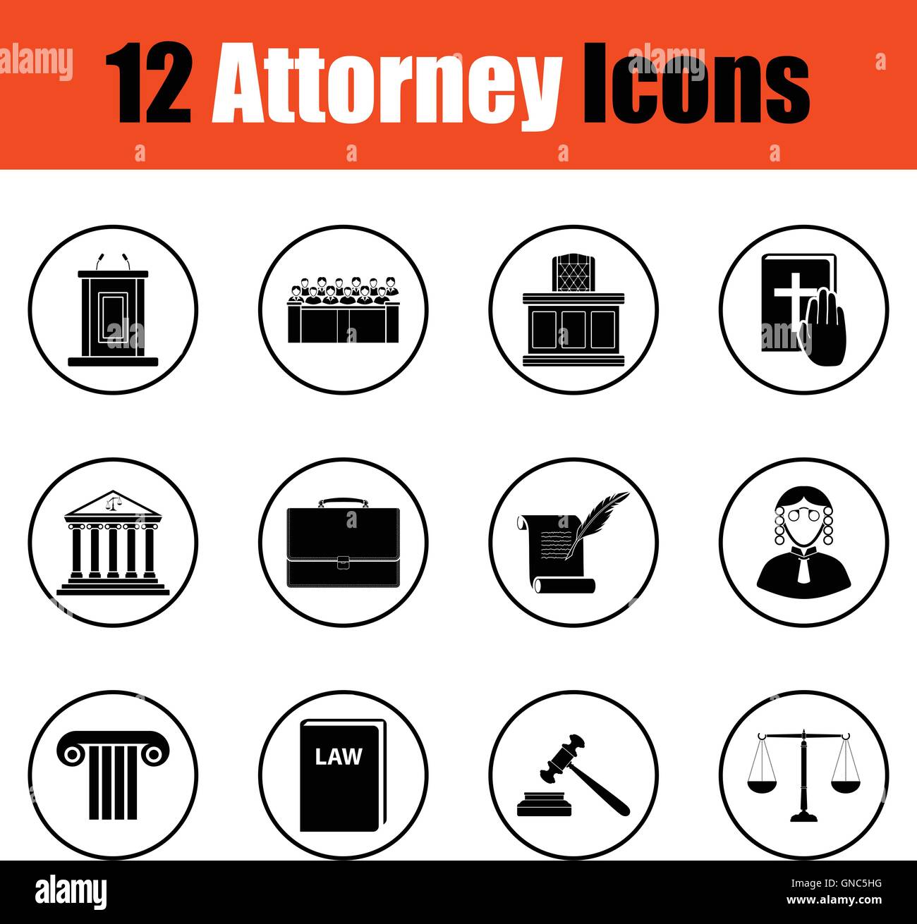 Set of attorney icons. Thin circle design. Vector illustration Stock ...