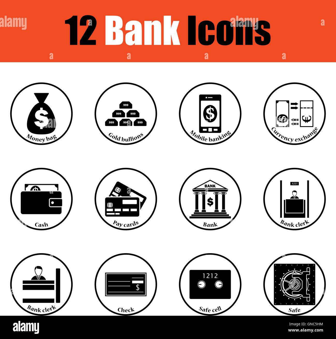 Set of bank icons. Thin circle design. Vector illustration Stock Vector ...