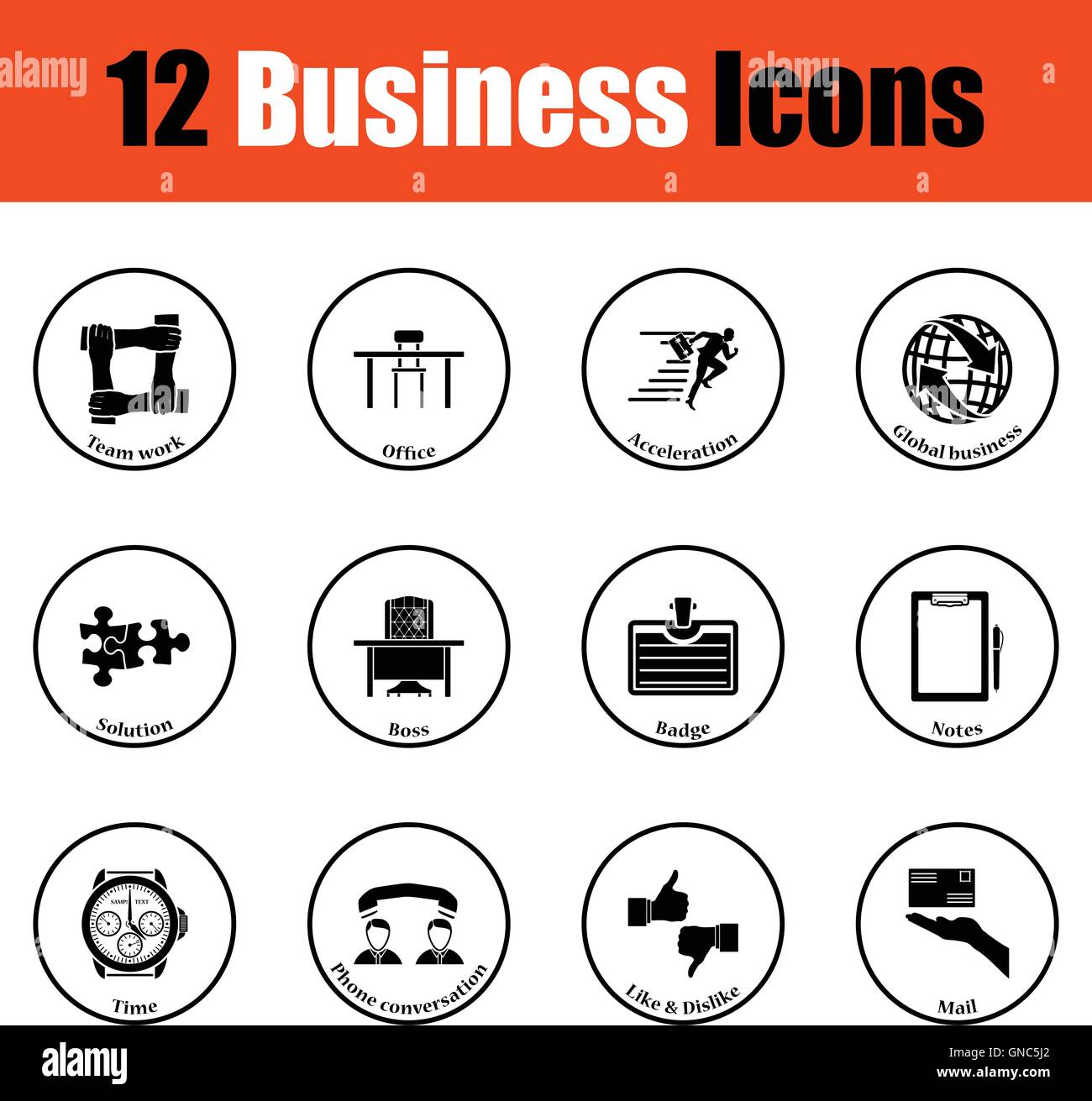 Business icon set. Thin circle design. Vector illustration Stock Vector ...