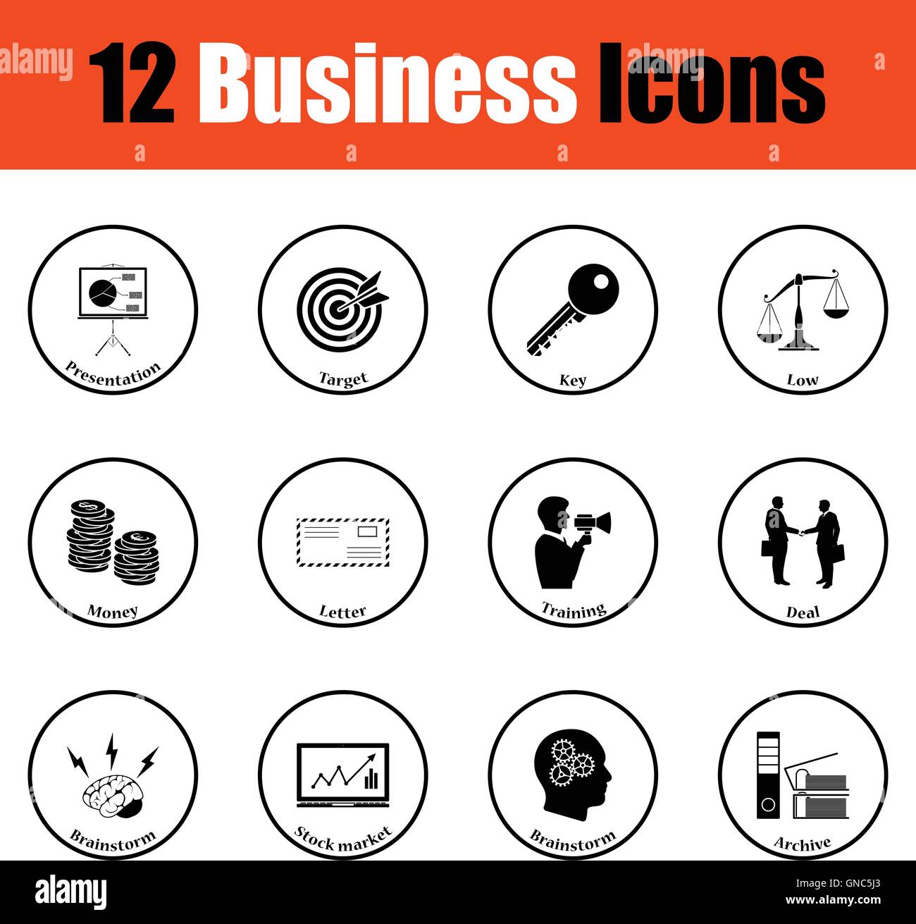 Business icon set. Thin circle design. Vector illustration Stock Vector ...