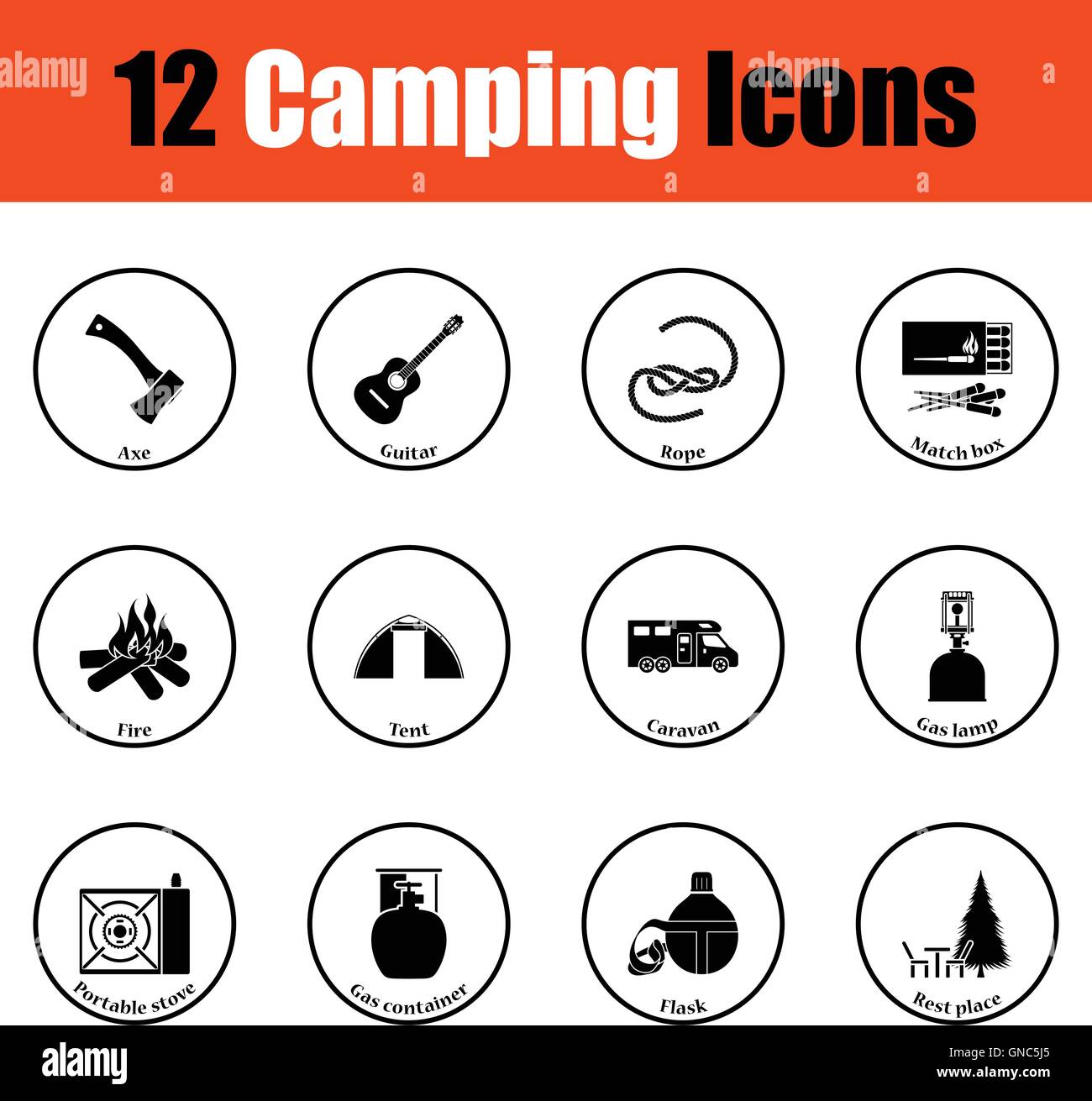 Camping icon set. Thin circle design. Vector illustration Stock Vector ...