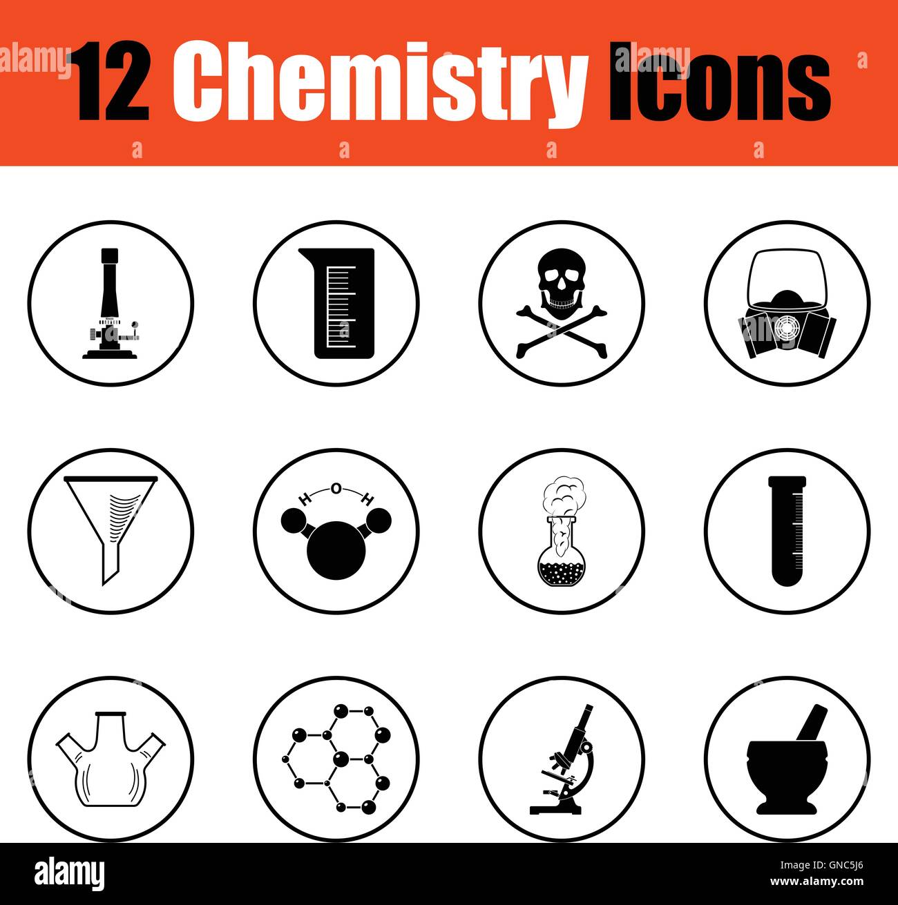 Chemistry icon set. Thin circle design. Vector illustration Stock ...