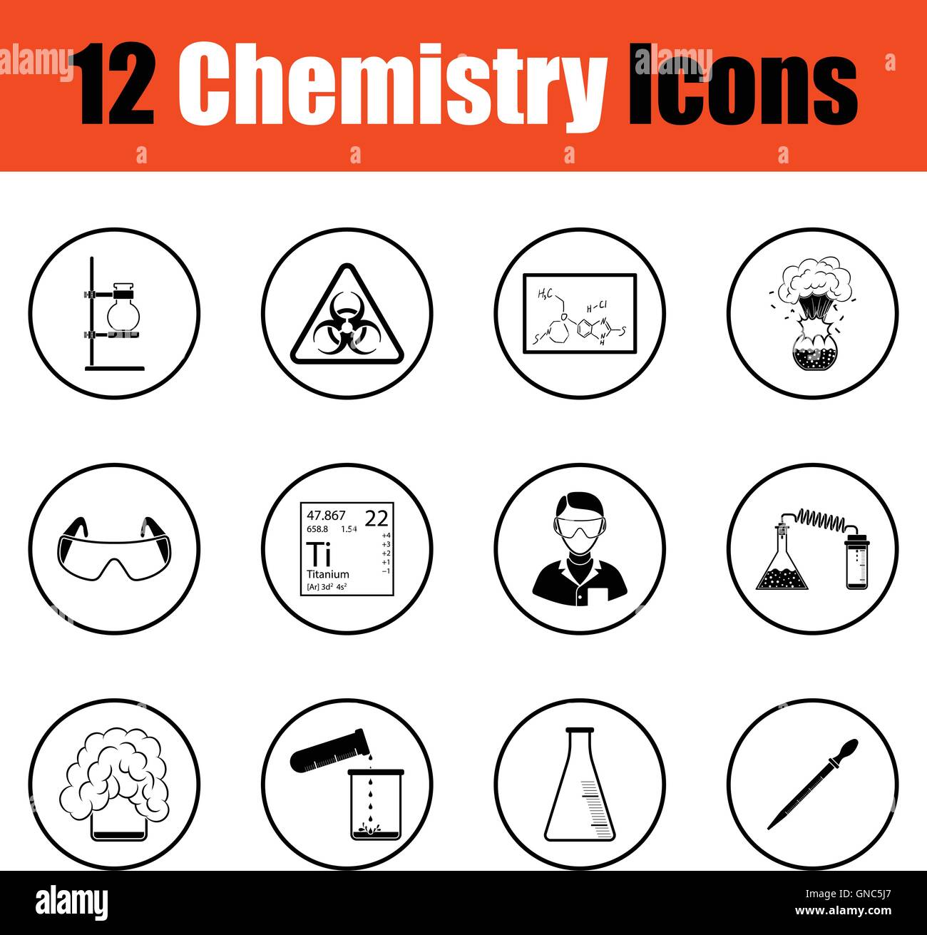 Chemistry icon set. Thin circle design. Vector illustration Stock ...