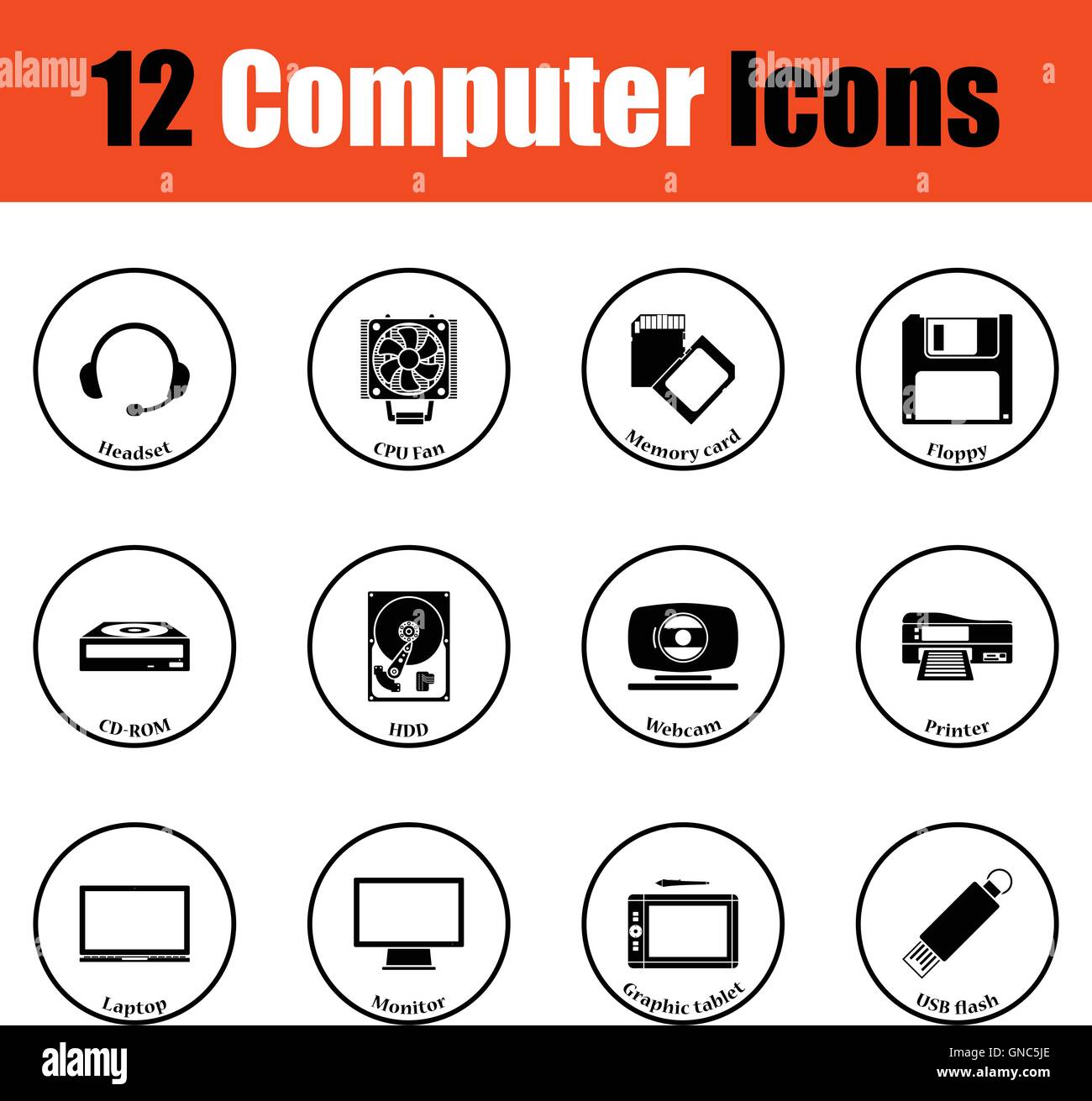 Set of computer icons. Thin circle design. Vector illustration Stock ...