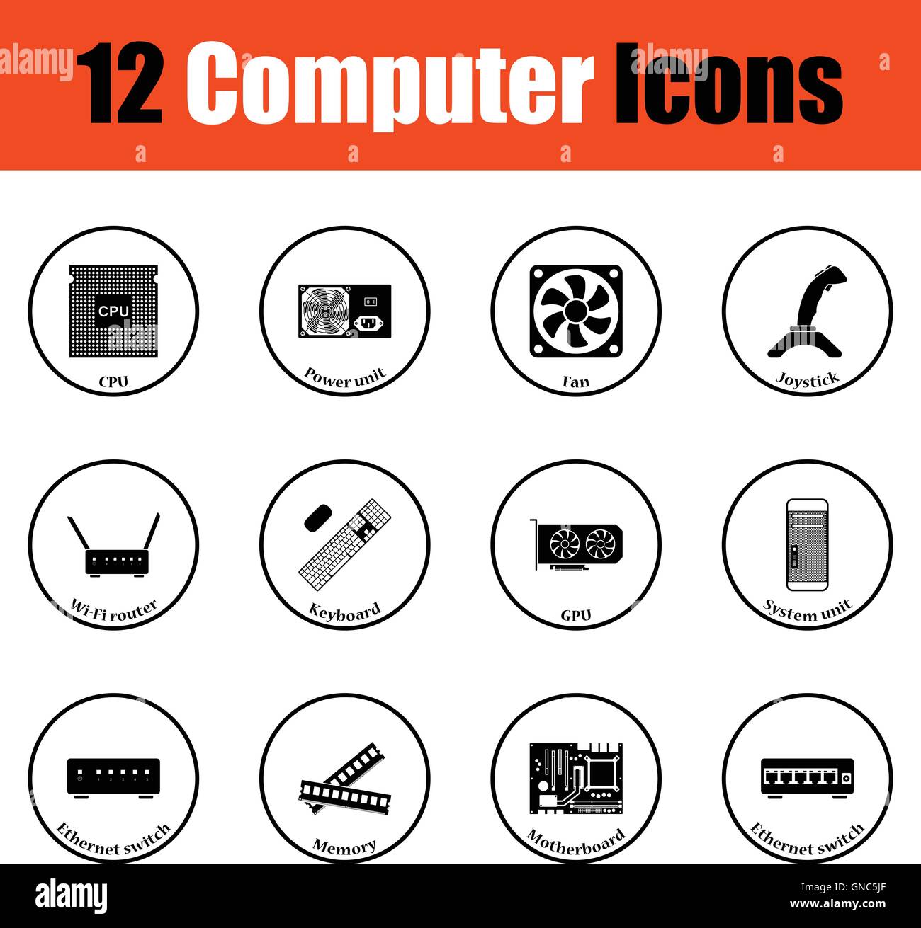 Set of computer icons. Thin circle design. Vector illustration Stock ...