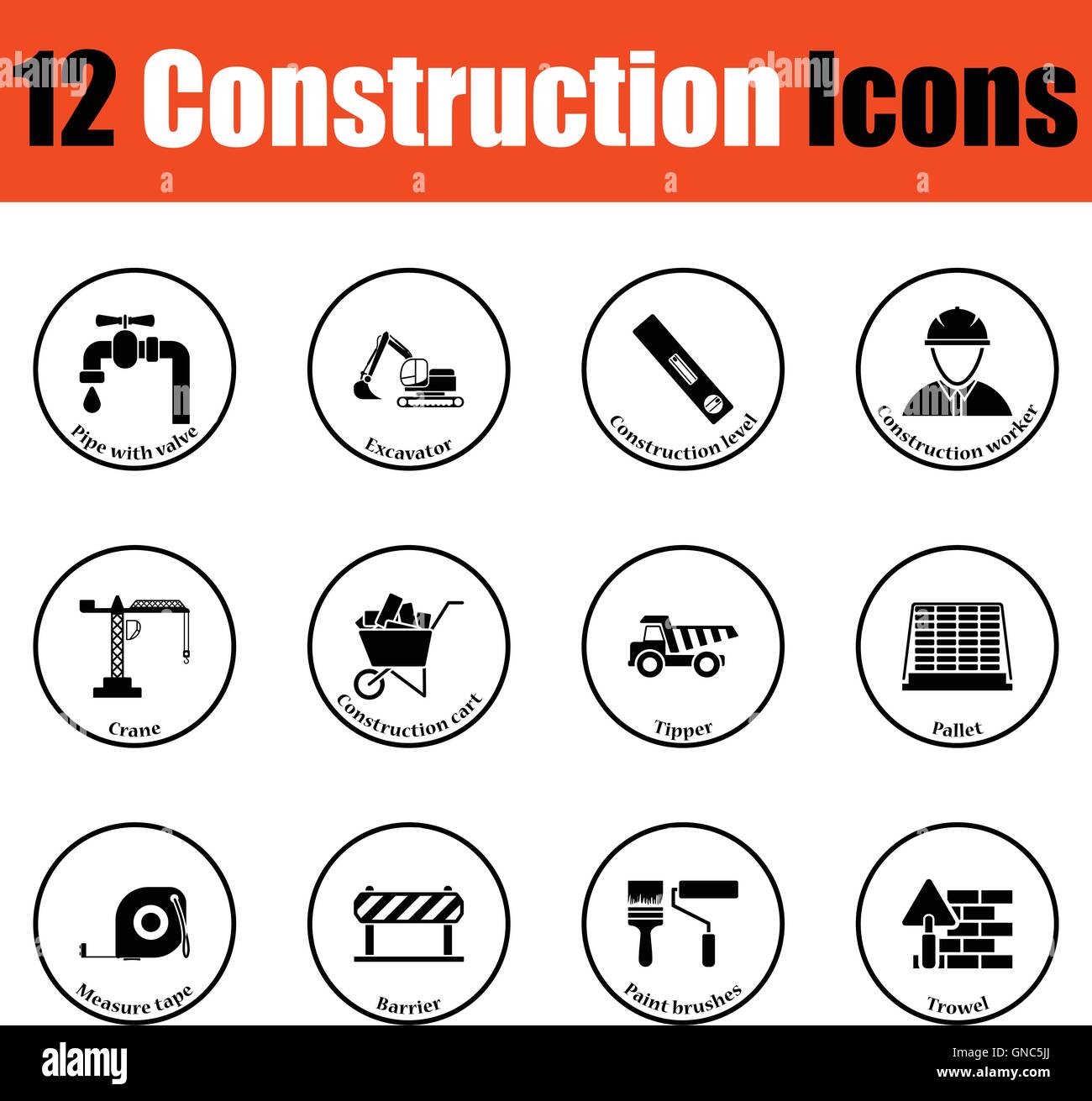 Construction icon set. Thin circle design. Vector illustration Stock ...