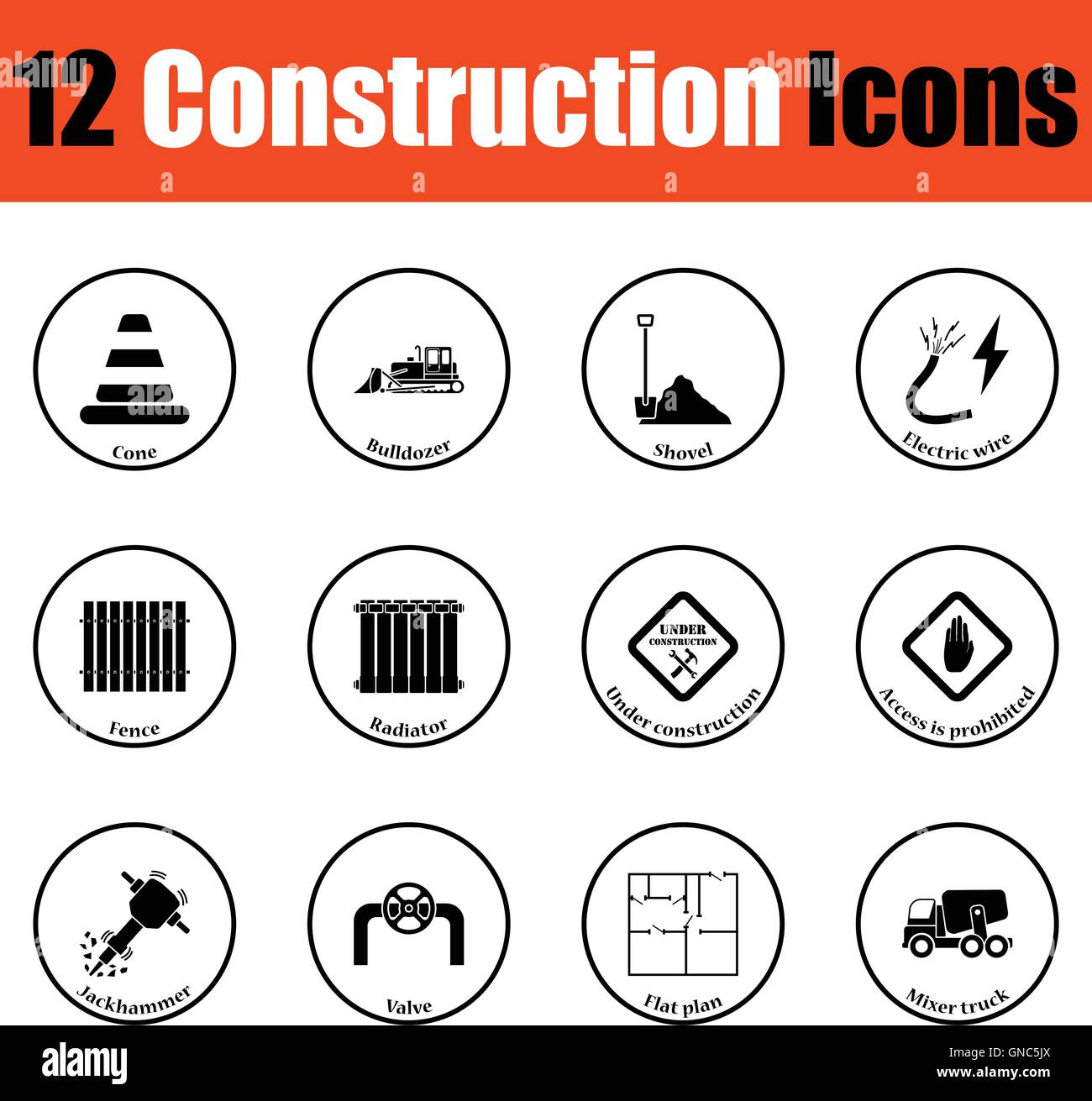 Construction icon set. Thin circle design. Vector illustration Stock ...