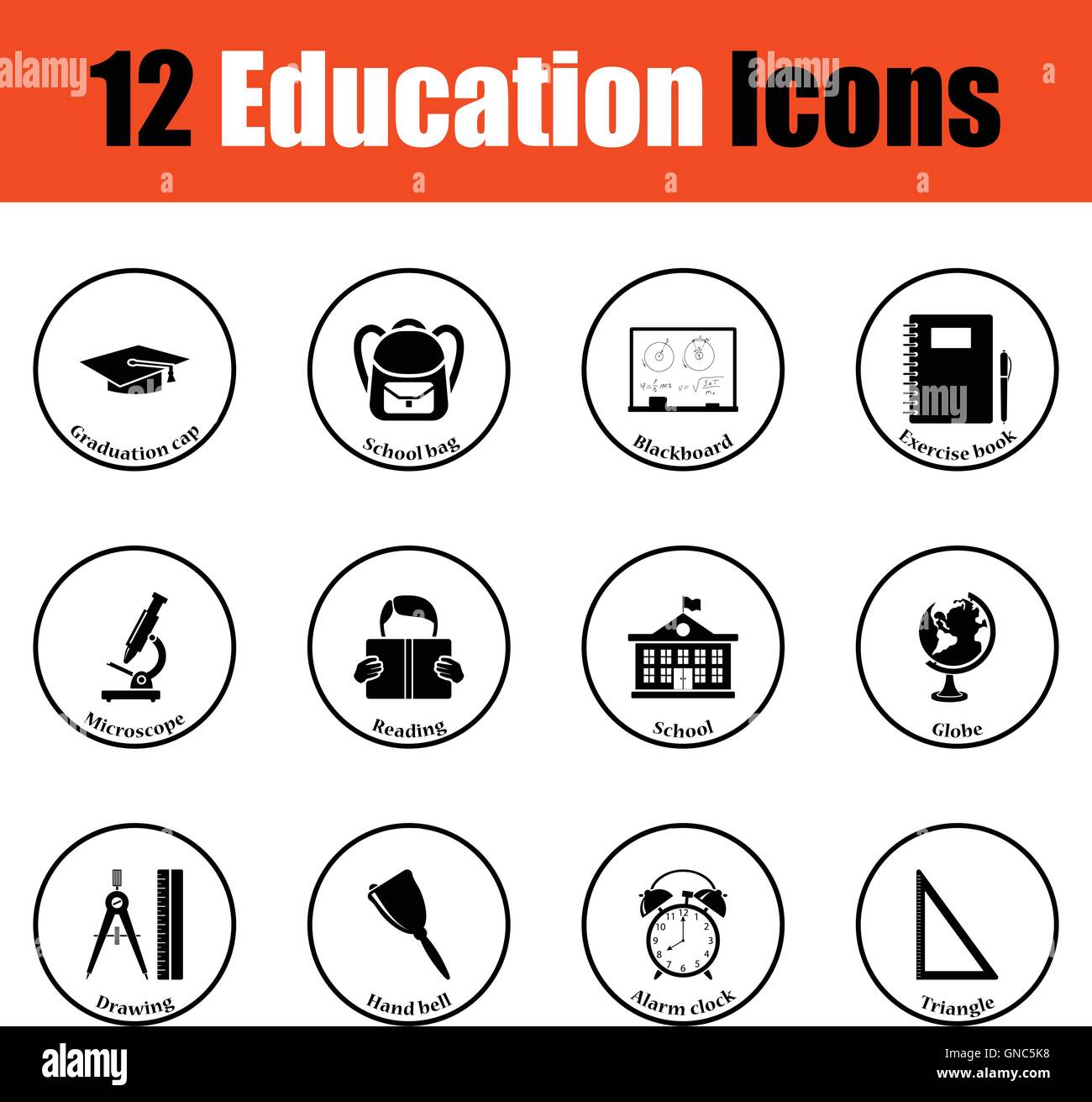 School icon set. Thin circle design. Vector illustration Stock Vector ...