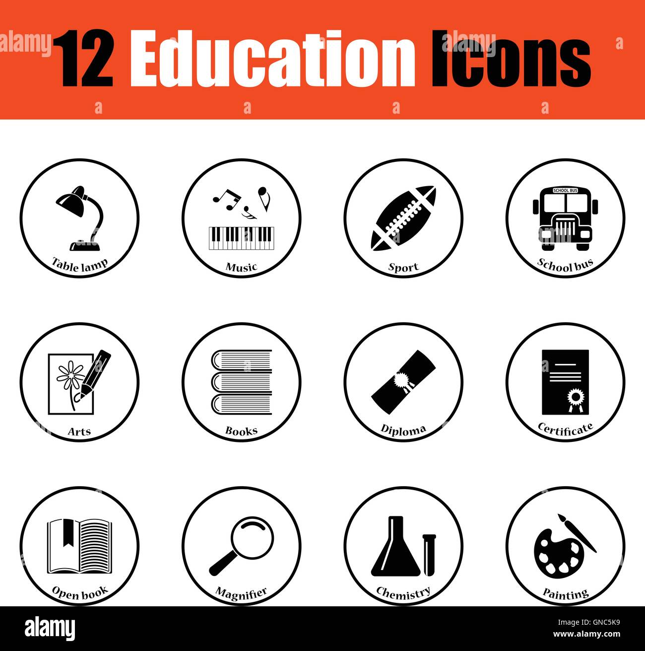 School icon set. Thin circle design. Vector illustration Stock Vector ...