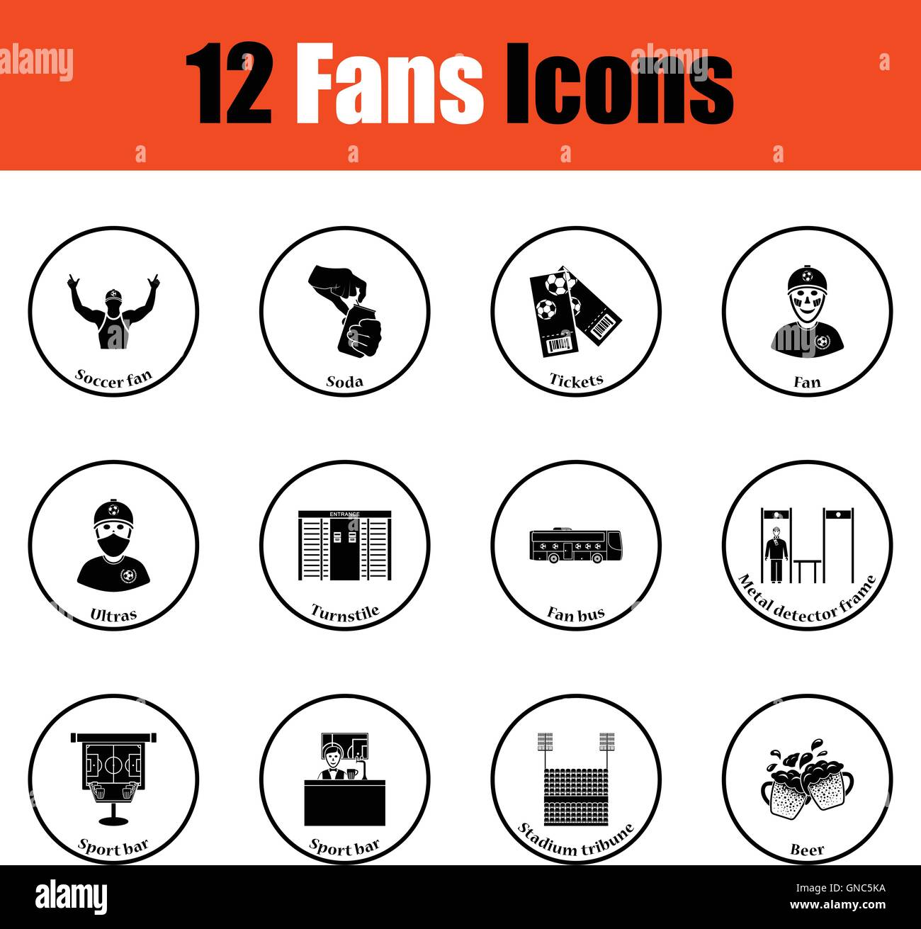 Set of soccer fans icons. Thin circle design. Vector illustration Stock ...