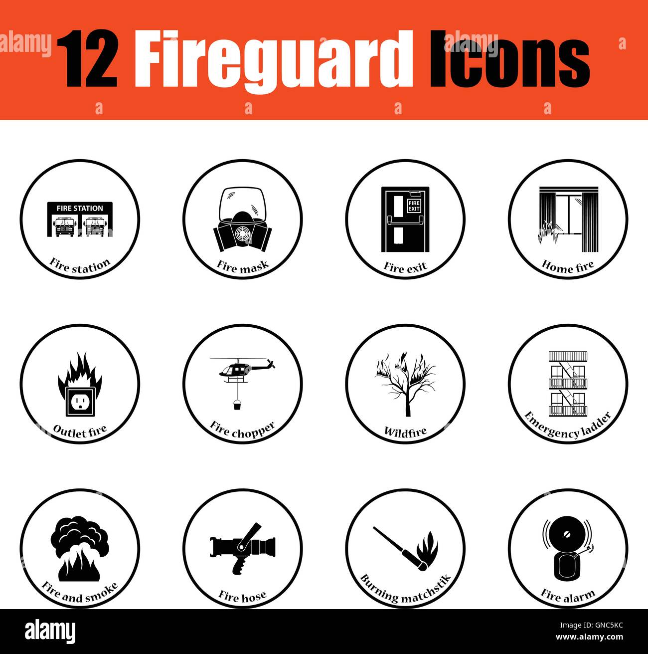 Set of fire service icons. Thin circle design. Vector illustration ...
