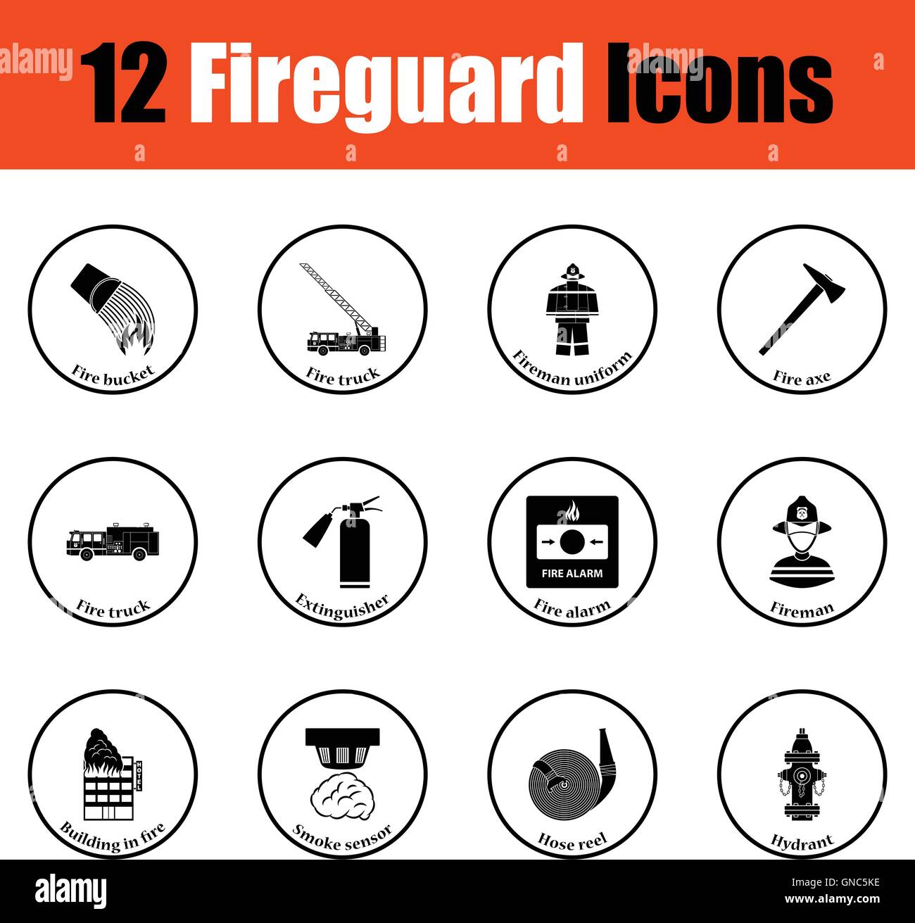 Set of fire service icons. Thin circle design. Vector illustration ...