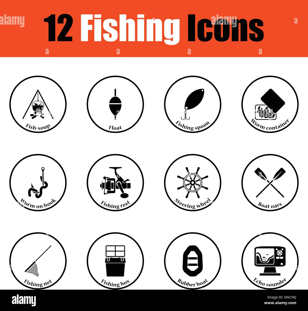 Fishing icon set. Thin circle design. Vector illustration Stock Vector ...