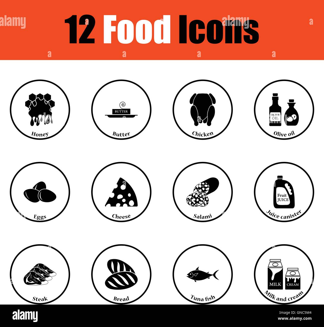Set of food icons. Thin circle design. Vector illustration Stock Vector ...