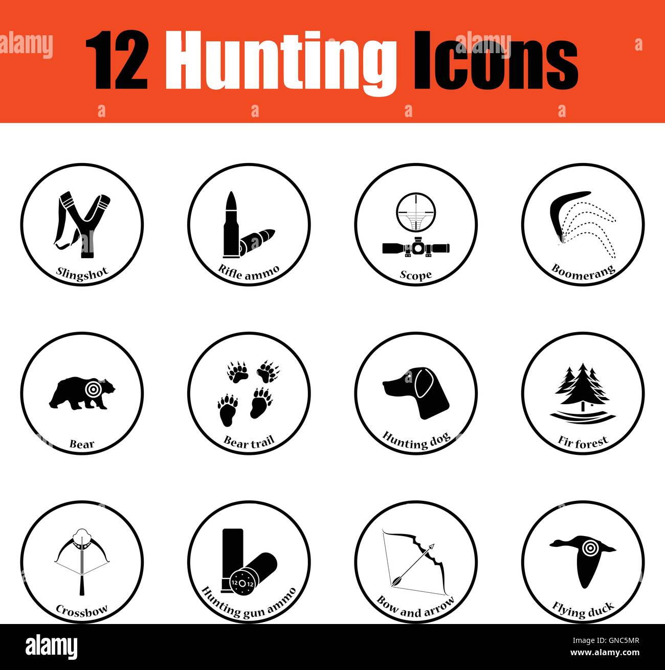 Hunting icon set. Thin circle design. Vector illustration Stock Vector ...