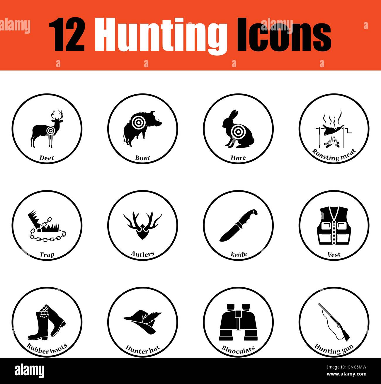 Hunting icon set. Thin circle design. Vector illustration Stock Vector ...