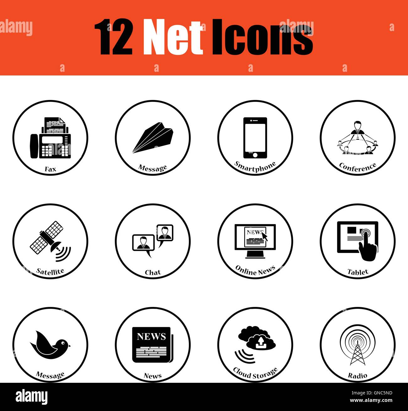 Communication icon set. Thin circle design. Vector illustration Stock ...