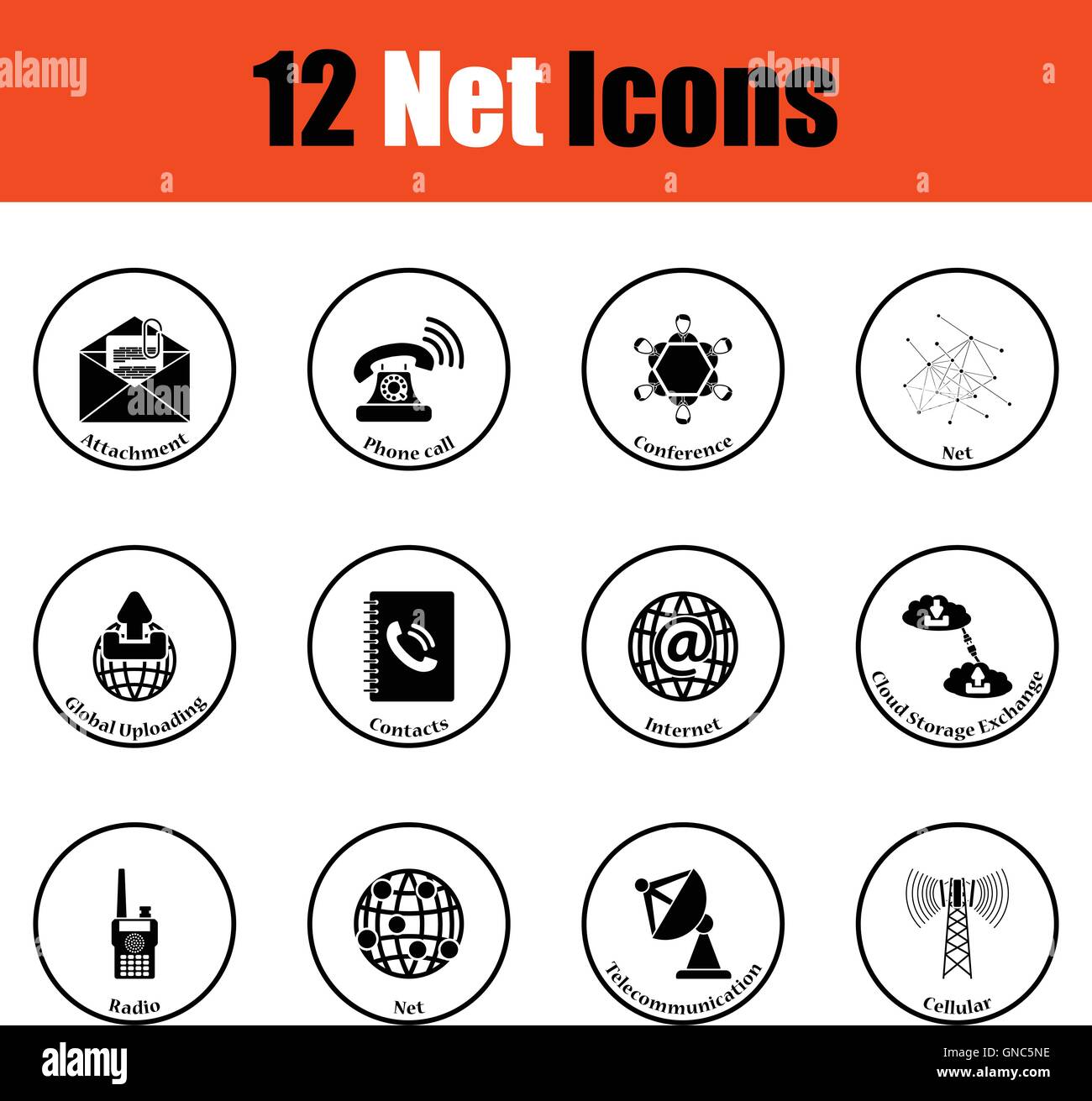 Communication icon set. Thin circle design. Vector illustration Stock ...