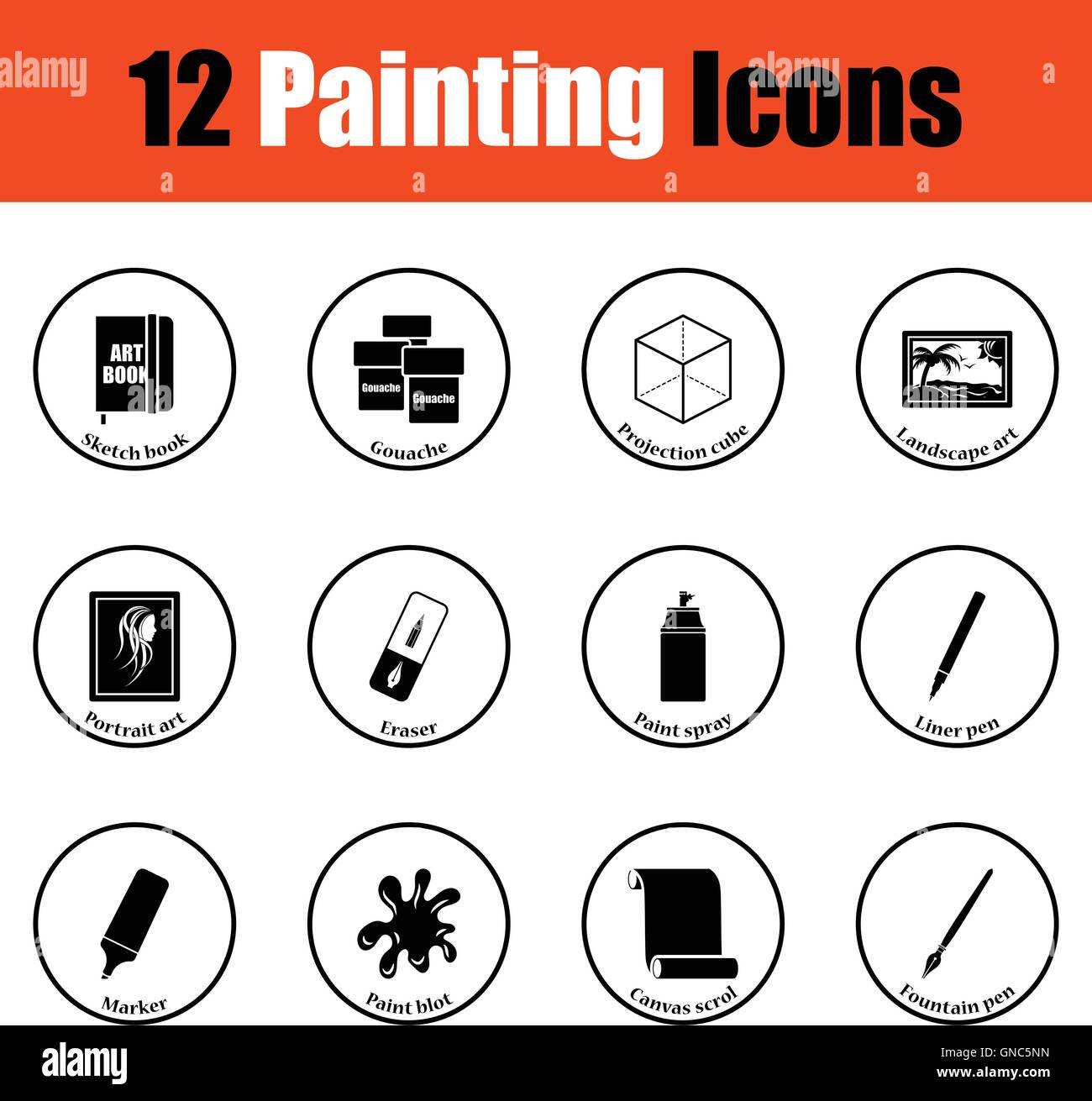 Set of painting icons. Thin circle design. Vector illustration Stock ...