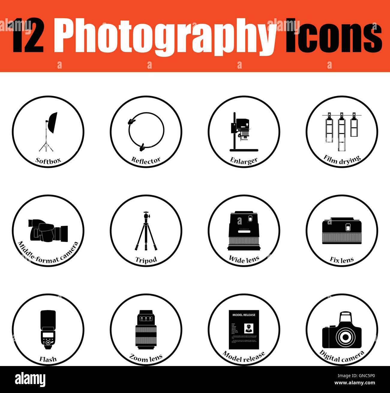 Photography icon set. Thin circle design. Vector illustration Stock ...