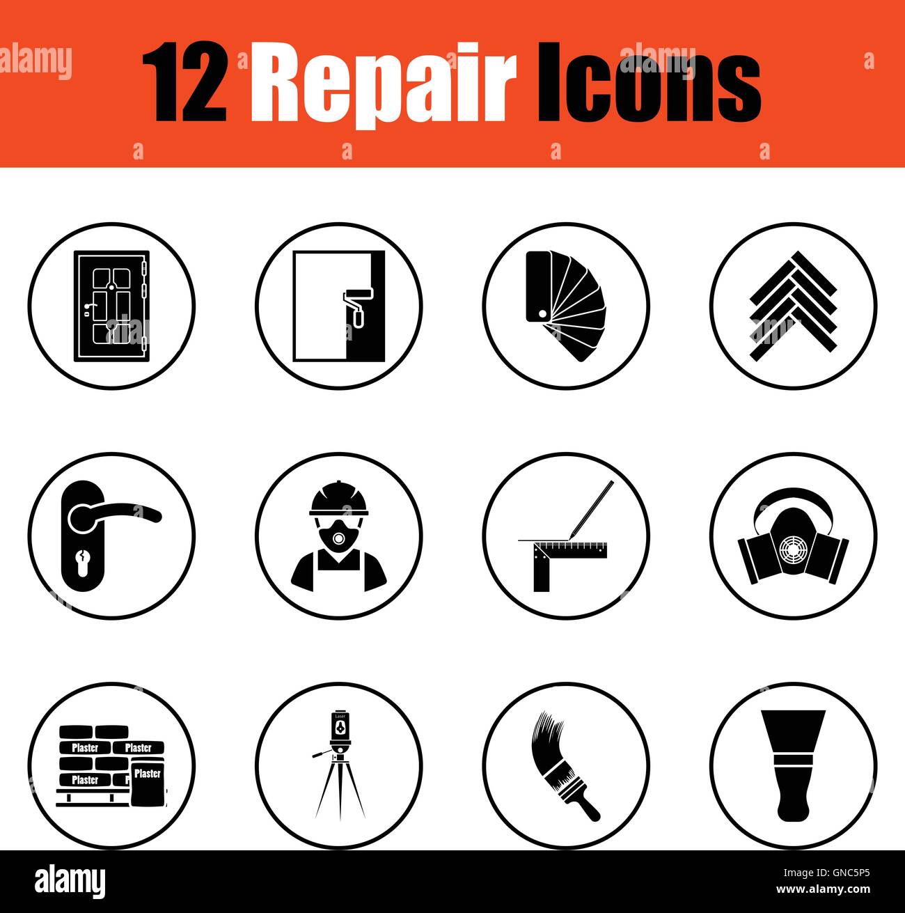 Set of flat repair icons. Thin circle design. Vector illustration Stock ...
