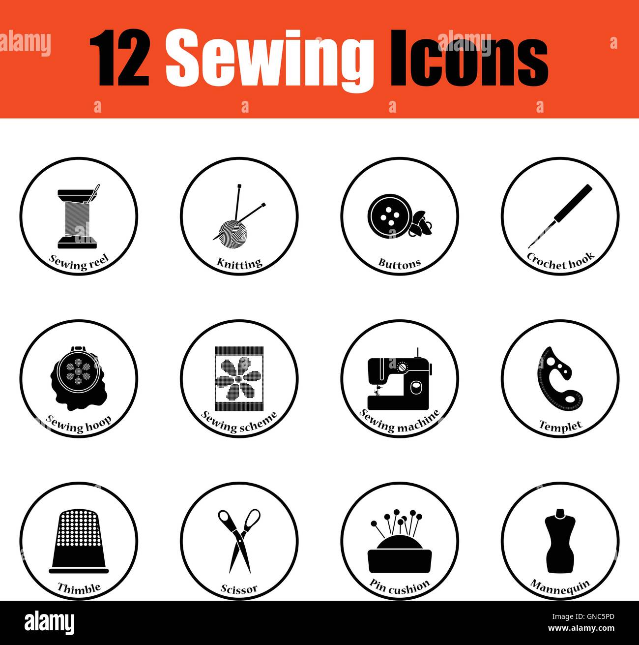 Set of twelve sewing icons. Thin circle design. Vector illustration ...
