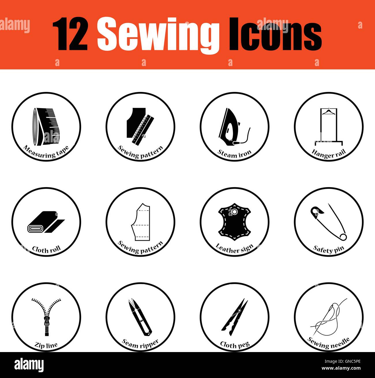 Set of twelve sewing icons. Thin circle design. Vector illustration ...