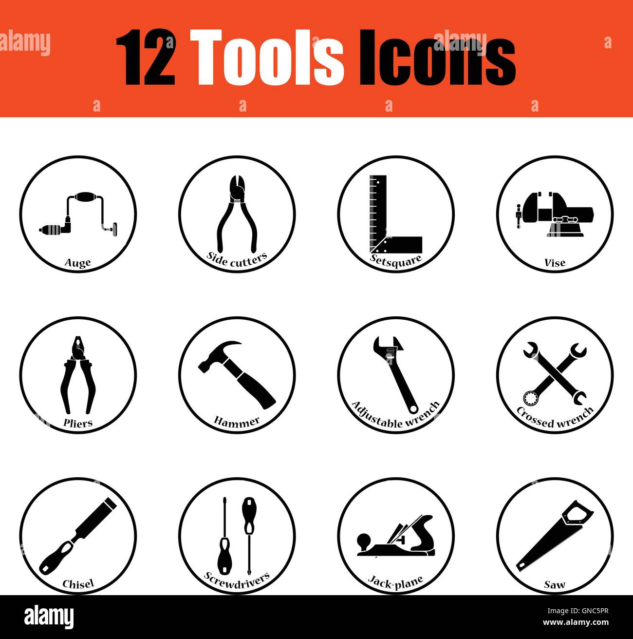 Tools icon set. Thin circle design. Vector illustration Stock Vector ...
