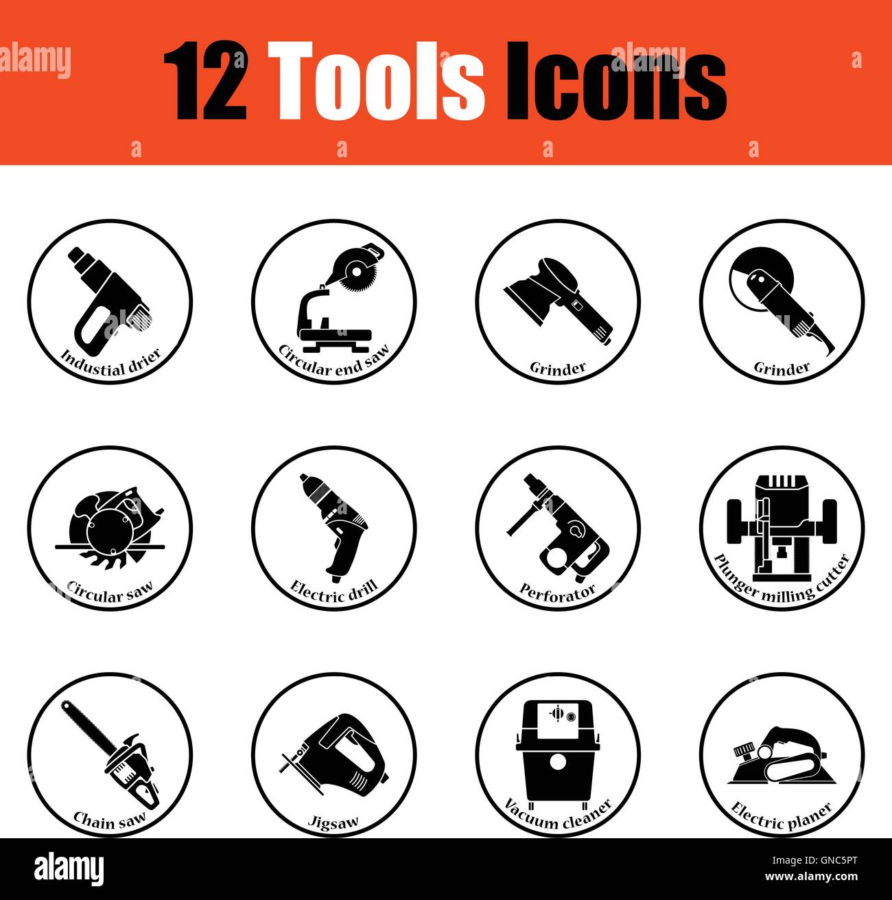 Tools icon set. Thin circle design. Vector illustration Stock Vector ...
