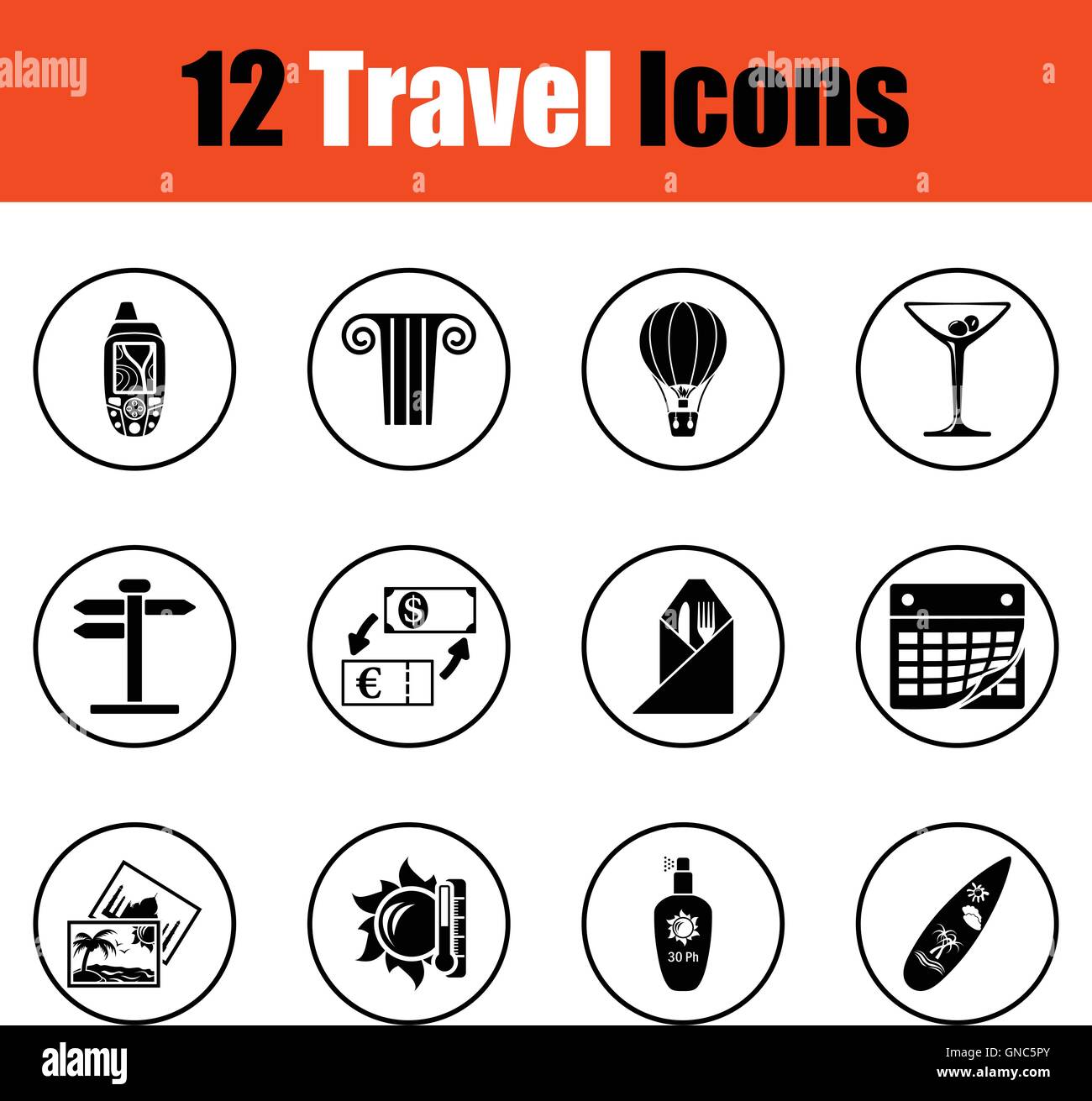 Travel icon set. Thin circle design. Vector illustration Stock Vector ...