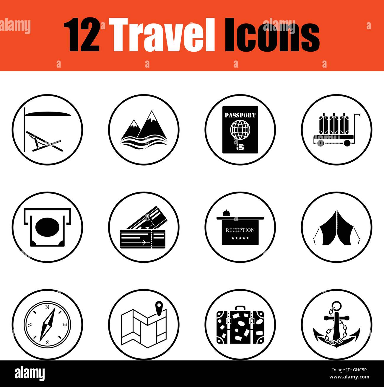 Travel icon set. Thin circle design. Vector illustration Stock Vector ...