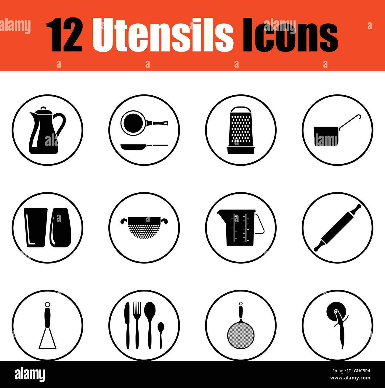 Utensils icon set. Thin circle design. Vector illustration Stock Vector ...