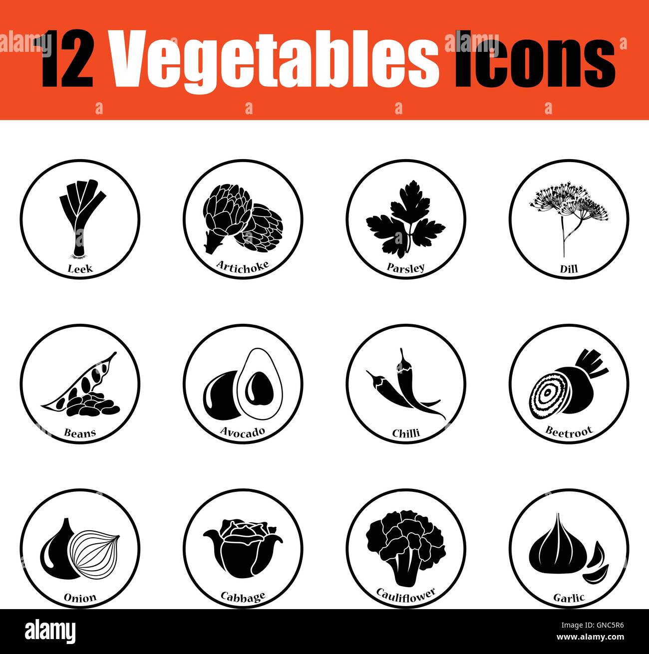 Vegetables icon set. Thin circle design. Vector illustration Stock ...