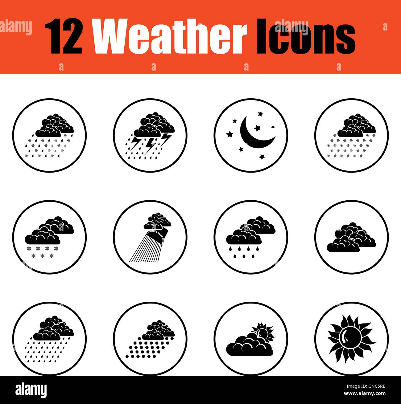 Set of weather icons. Thin circle design. Vector illustration Stock ...