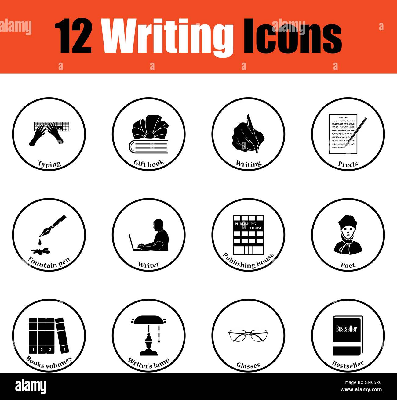 Set of writer icons. Thin circle design. Vector illustration Stock ...