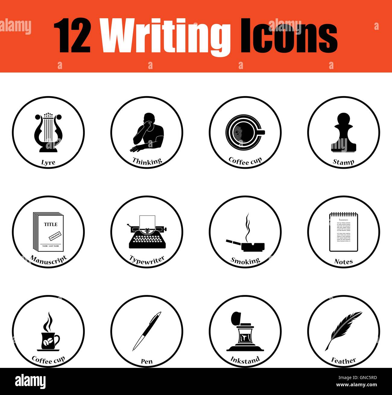 Set of writer icons. Thin circle design. Vector illustration Stock ...