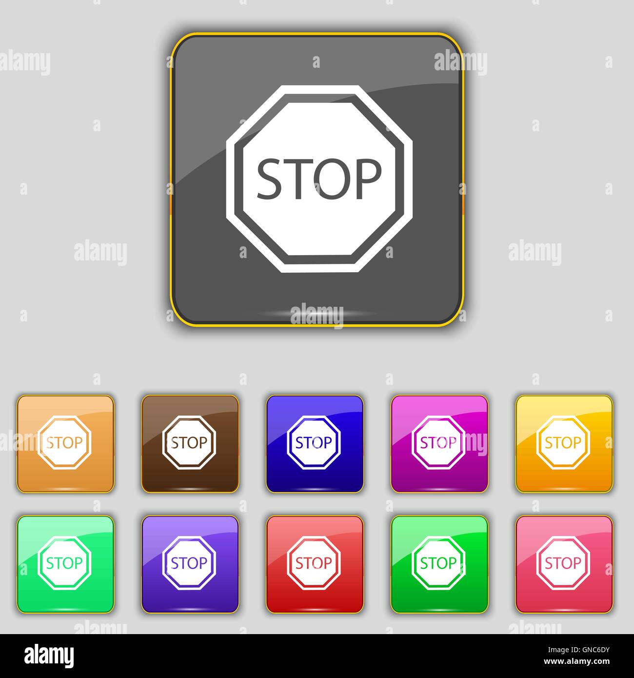 Stop icon sign. Set with eleven colored buttons for your site. Vector ...