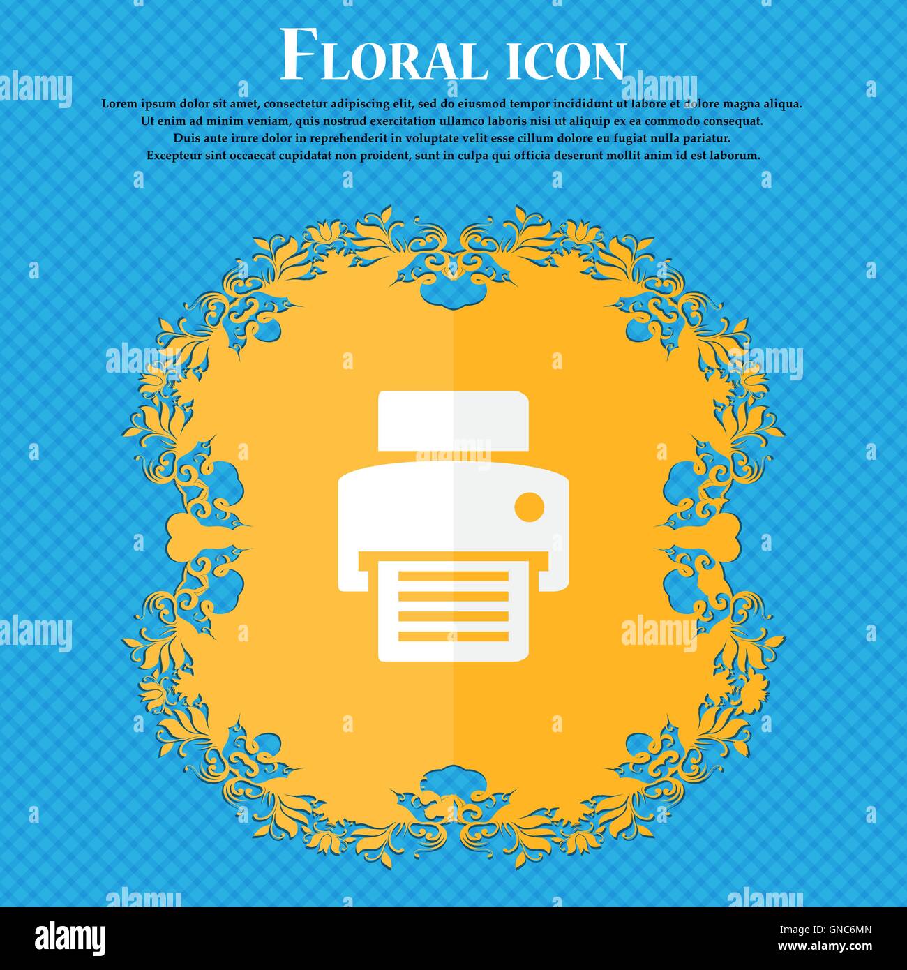 fax, printer icon. Floral flat design on a blue abstract background ...