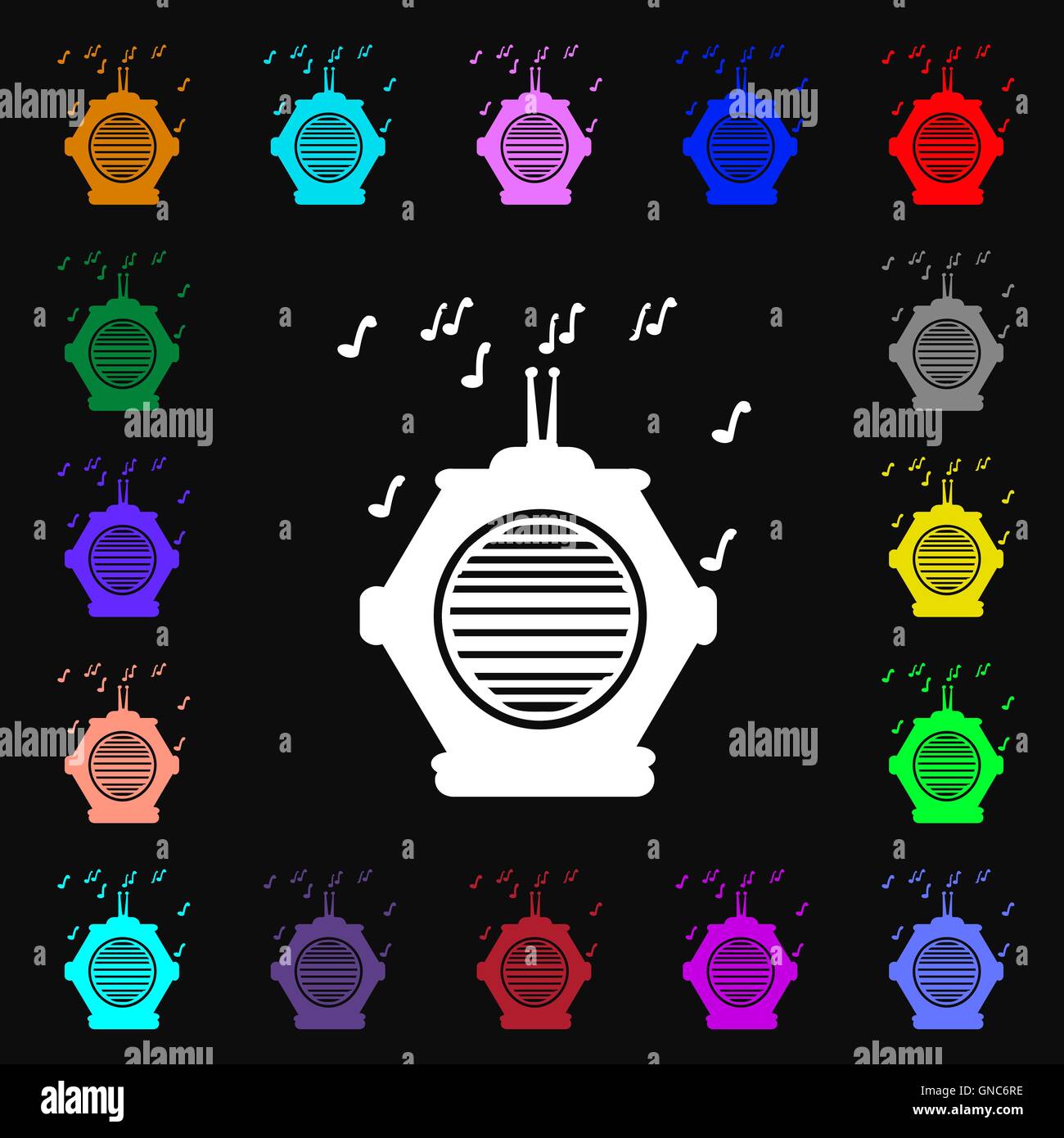 old analog radio icon sign. Lots of colorful symbols for your design ...