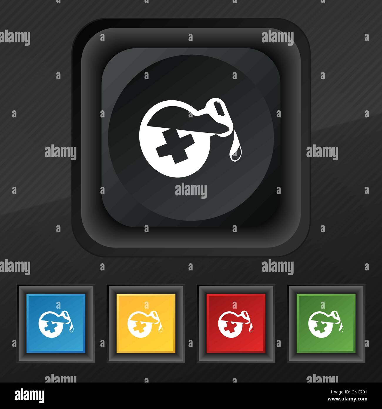 life healing potion decanter bottle icon symbol. Set of five colorful ...