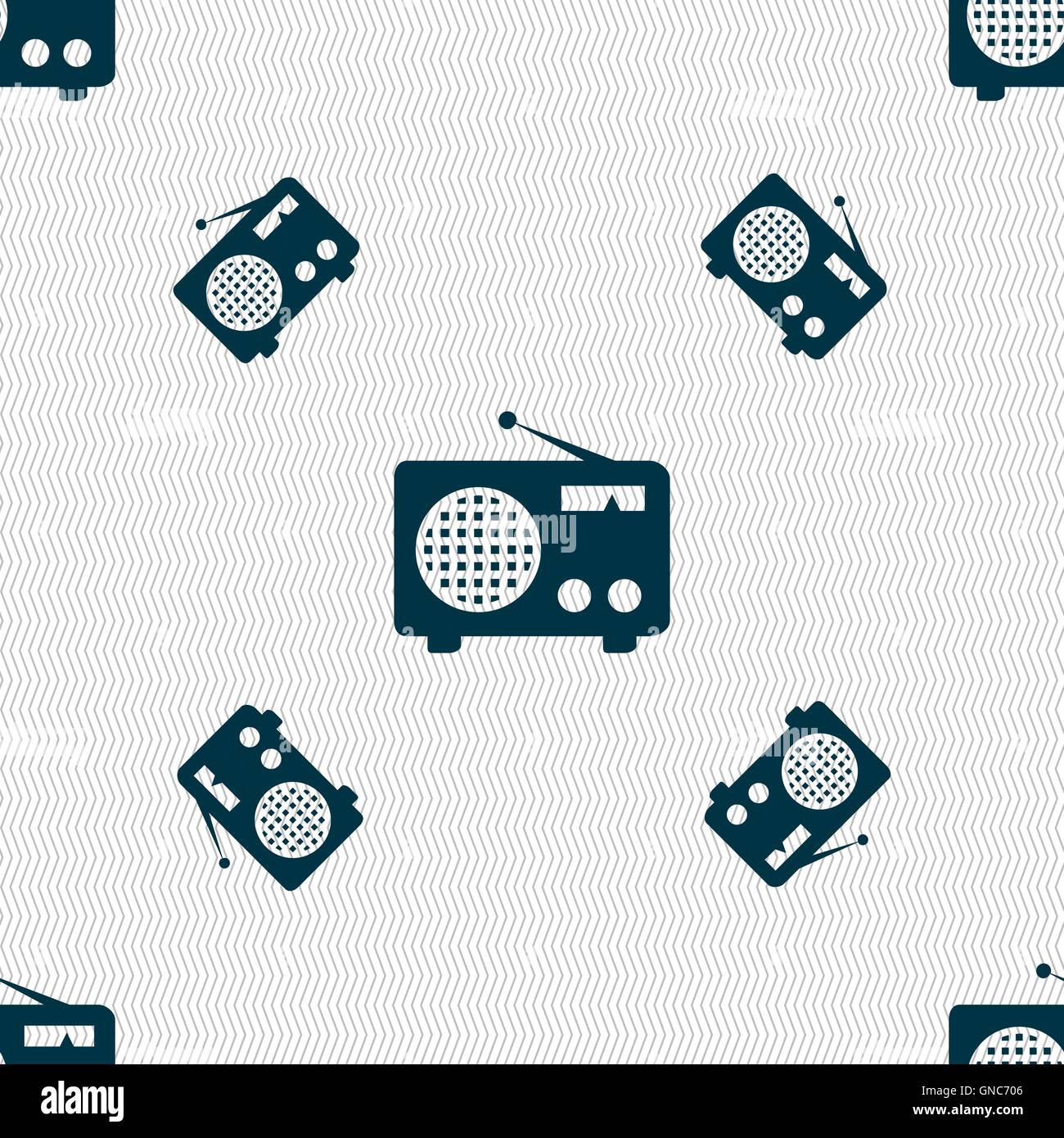 Retro radio icon sign. Seamless pattern with geometric texture. Vector ...