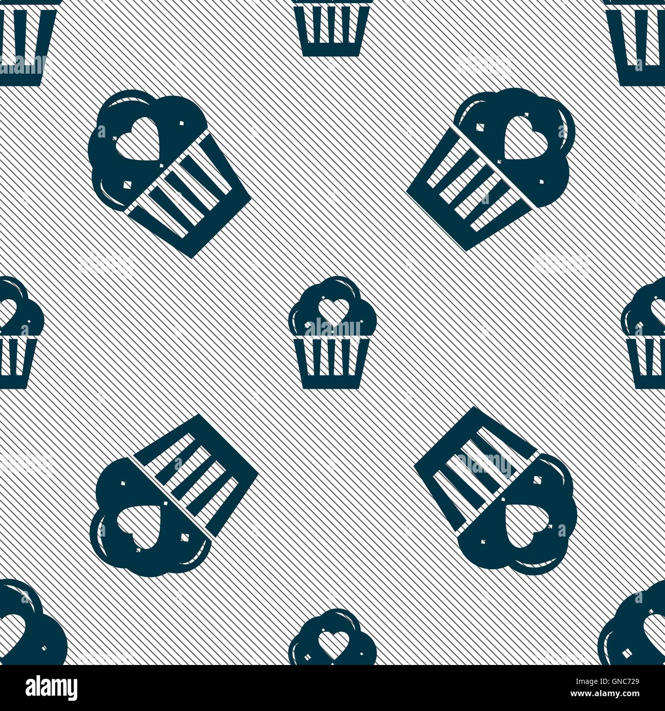 Cute Lovely Cupcake with Heart icon sign. Seamless pattern with ...