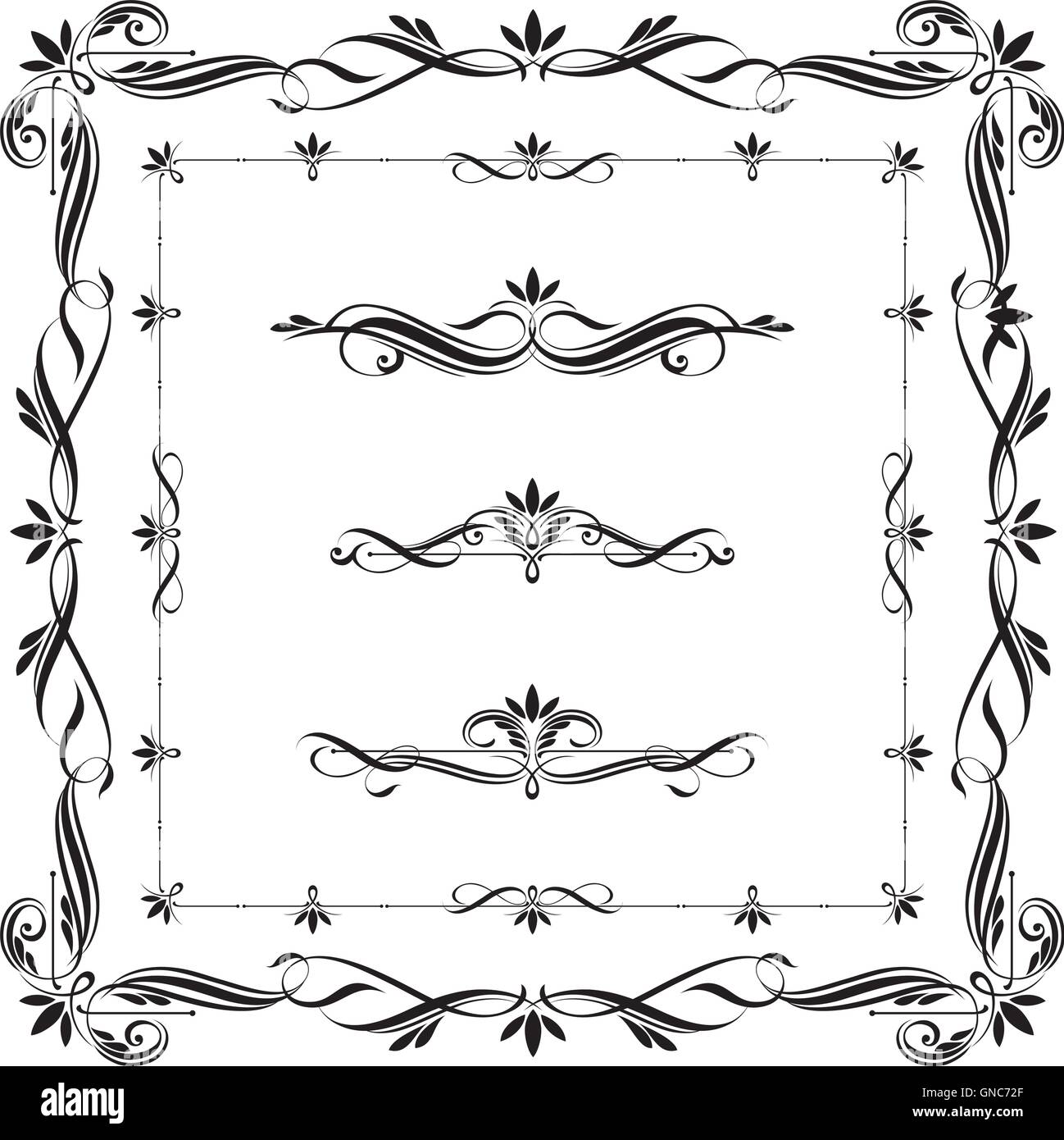 Divider vintage calligraphic frames Black and White Stock Photos ...